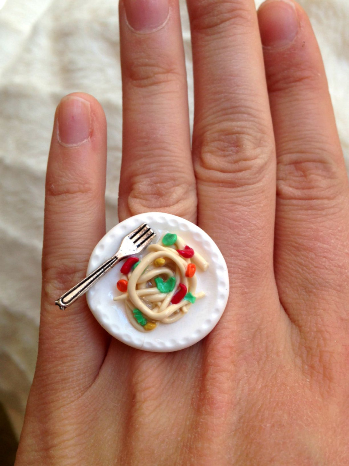 Cute Ring - Food Ring - Pasta Noodle Ring - Miniature Fimo Ring ...